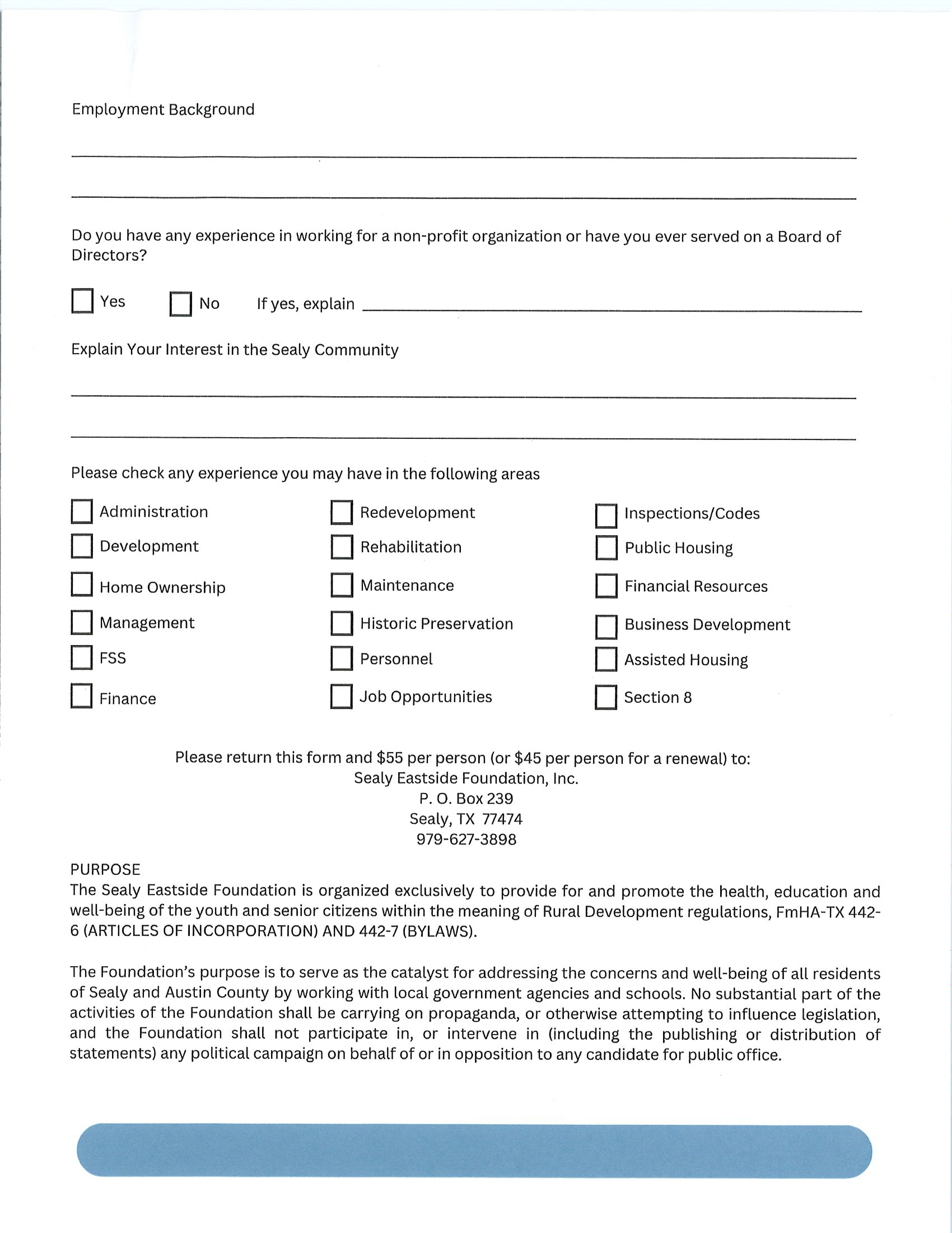 Membership Form – Sealy EastSide Foundation Inc
